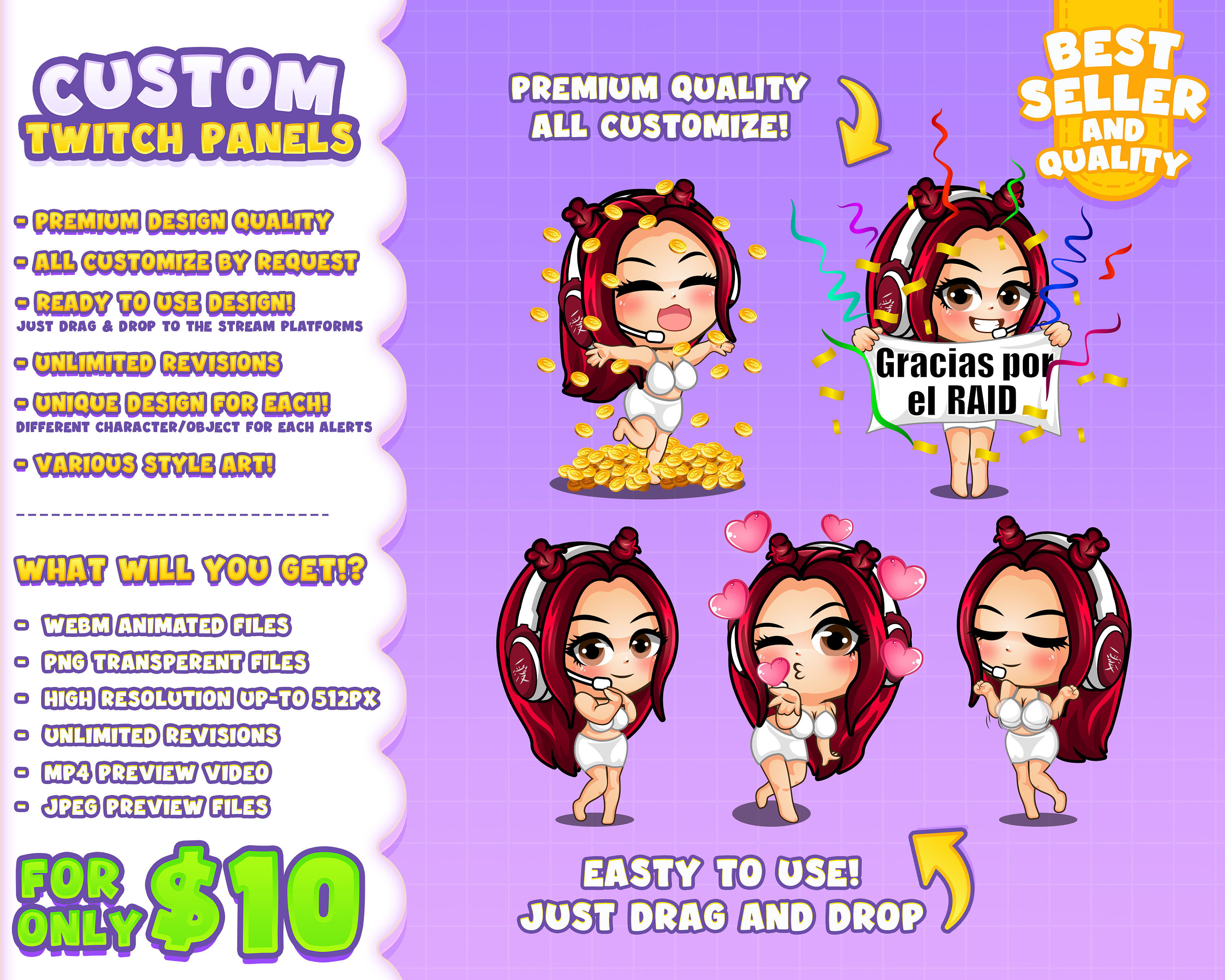 Custom Animated Chibi Cute Stream Alerts for Twitch Youtube - Etsy ...
