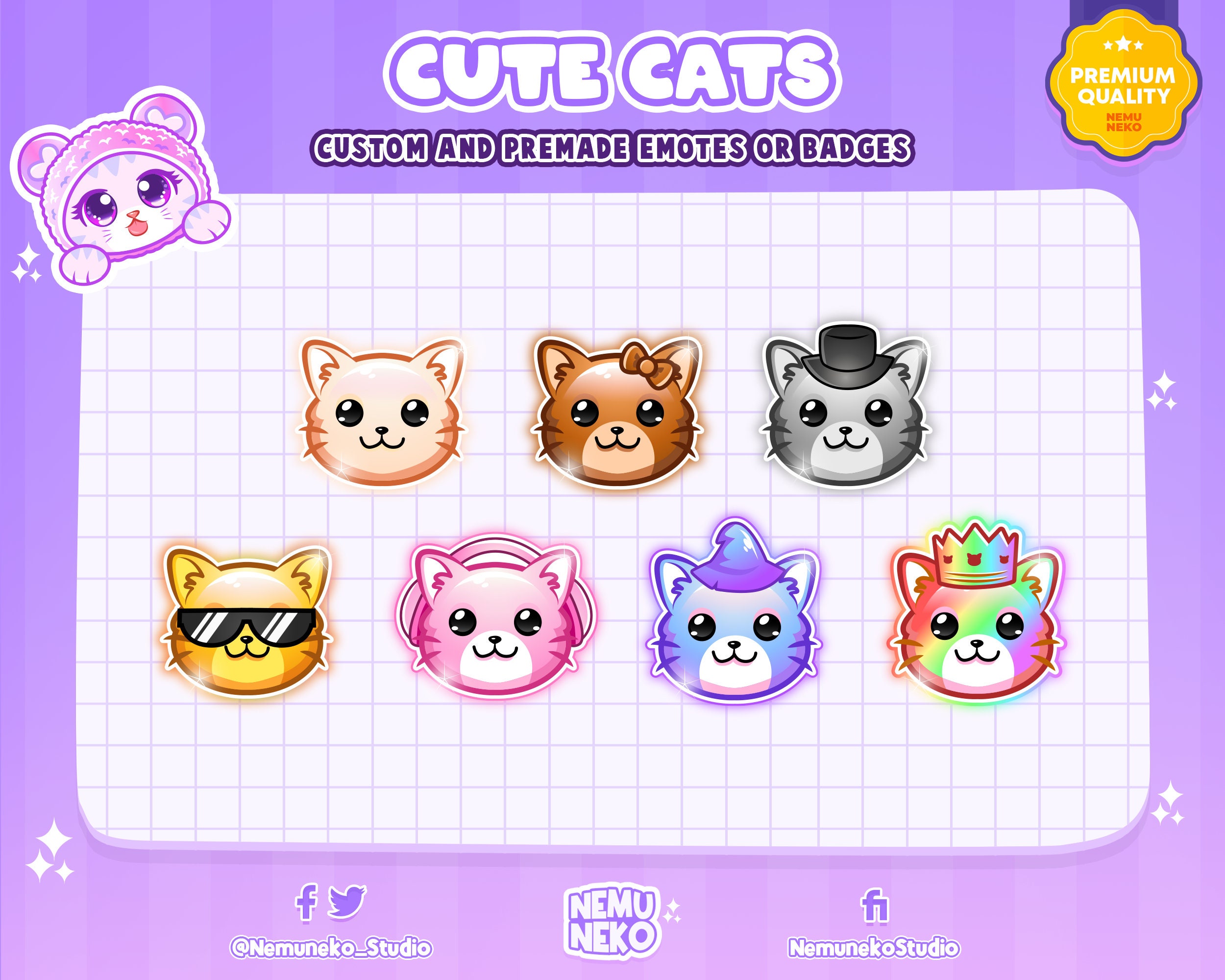7x Cute Cats Sub Badges or Bit Badges for Twitch Discord - Etsy UK
