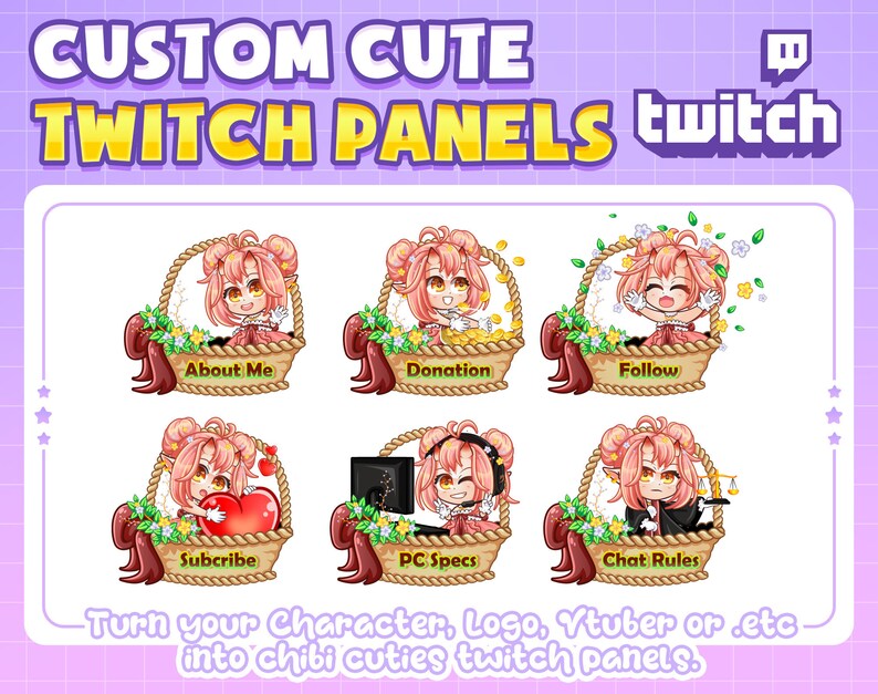 Custom Chibi Cute Twitch Panels for Your Stream / Personalized - Etsy