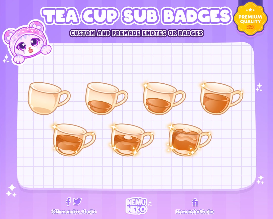 7x Tea Cups Sub Badges or Bit Badges for Twitch, Discord, Facebook, and ...