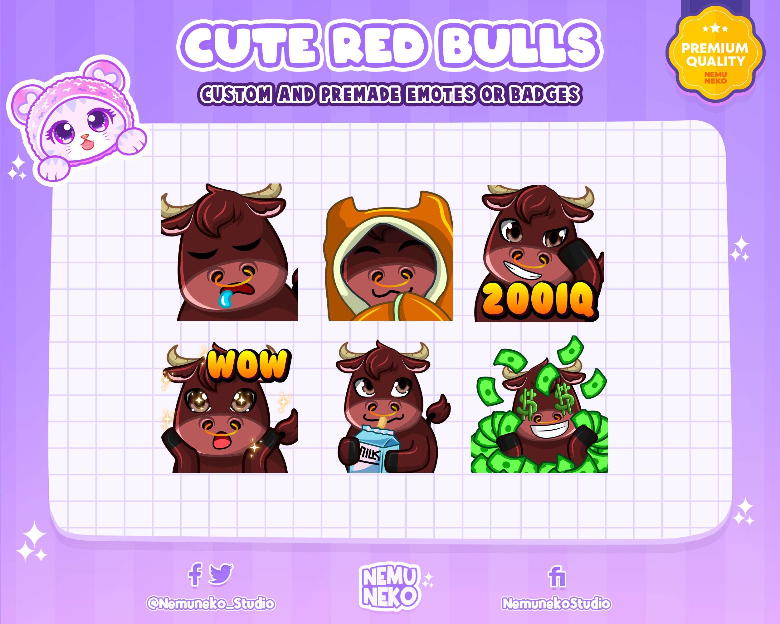 6x Cute Red Bulls Emotes Sleep Bull Emotes Blanket Bull Emotes 200IQ ...