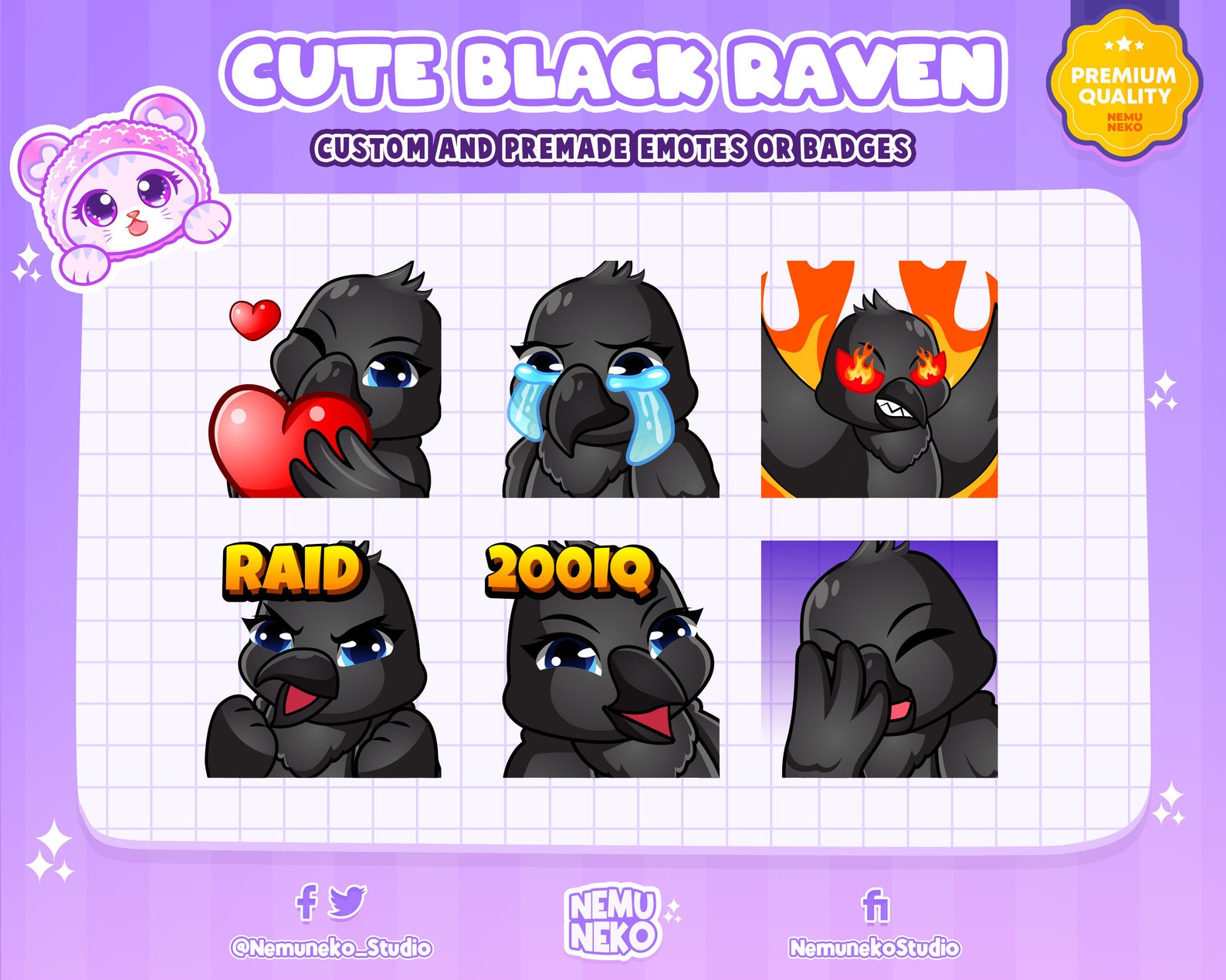 6x Black Raven Emotes Love Raven Emotes Cry Raven Emotes - Etsy