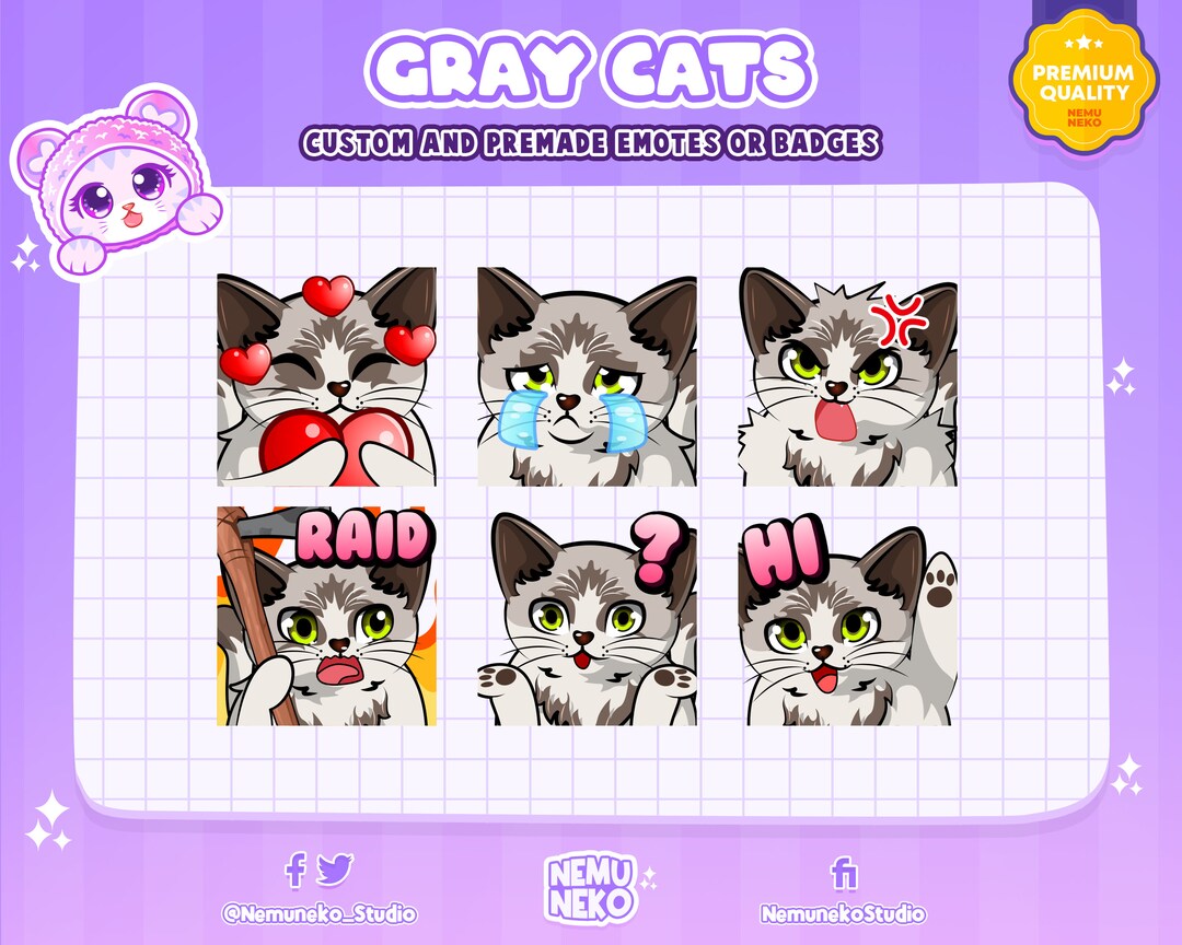 6x Chibi Cat Emotes | Heart Cat Emotes | Cry Cat Emotes| Angry Cat ...