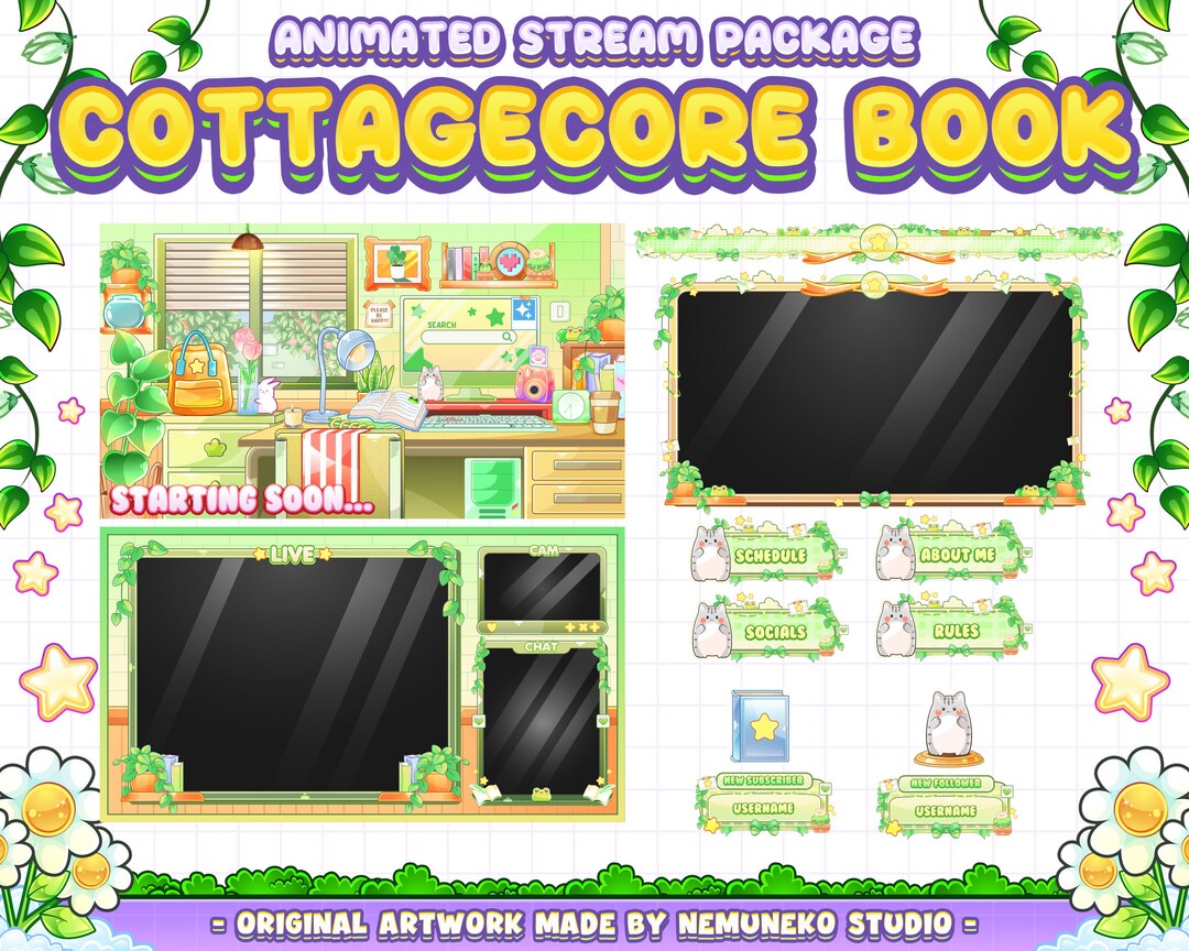 Cottagecore Book Desk Animated Stream Package - Etsy