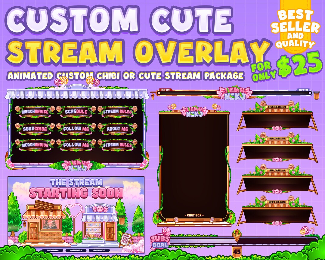 Custom Cute Stream Overlay Package / Twitch Overlay Commissions ...