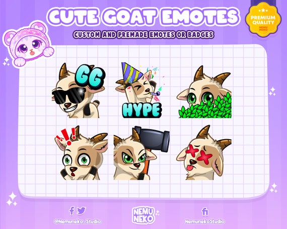 6x Cute Goat Emotes GG Goat Emotes Hype Goat Emotes Lurk - Etsy