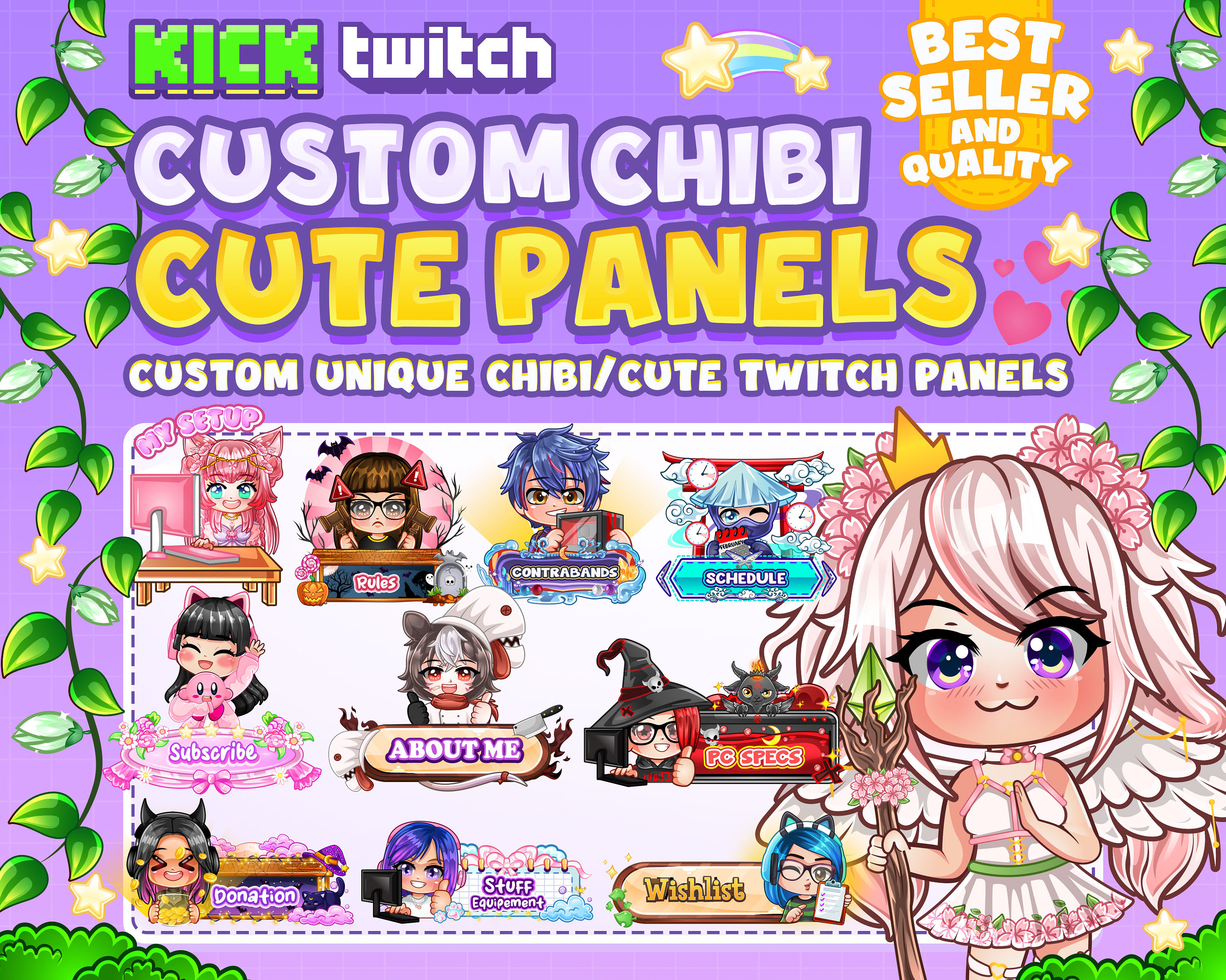 Kundenspezifische Chibi süße Twitch Panels für Ihren Stream ...