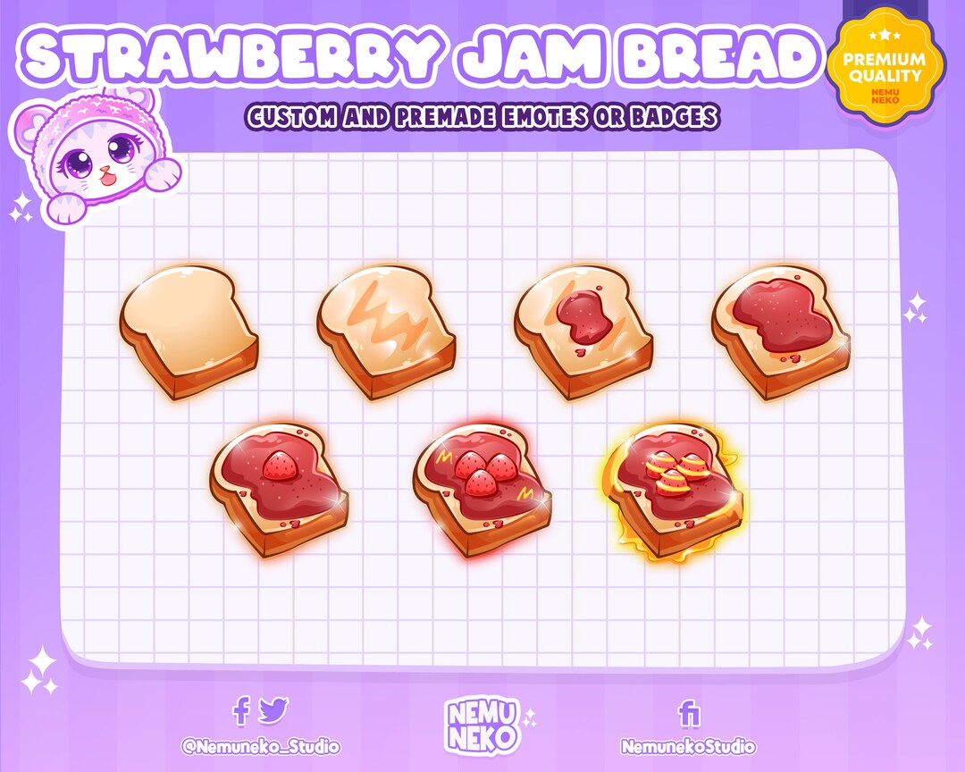 7x Strawberry Jam Bread Sub Badges or Bit Badges for Twitch, Discord ...