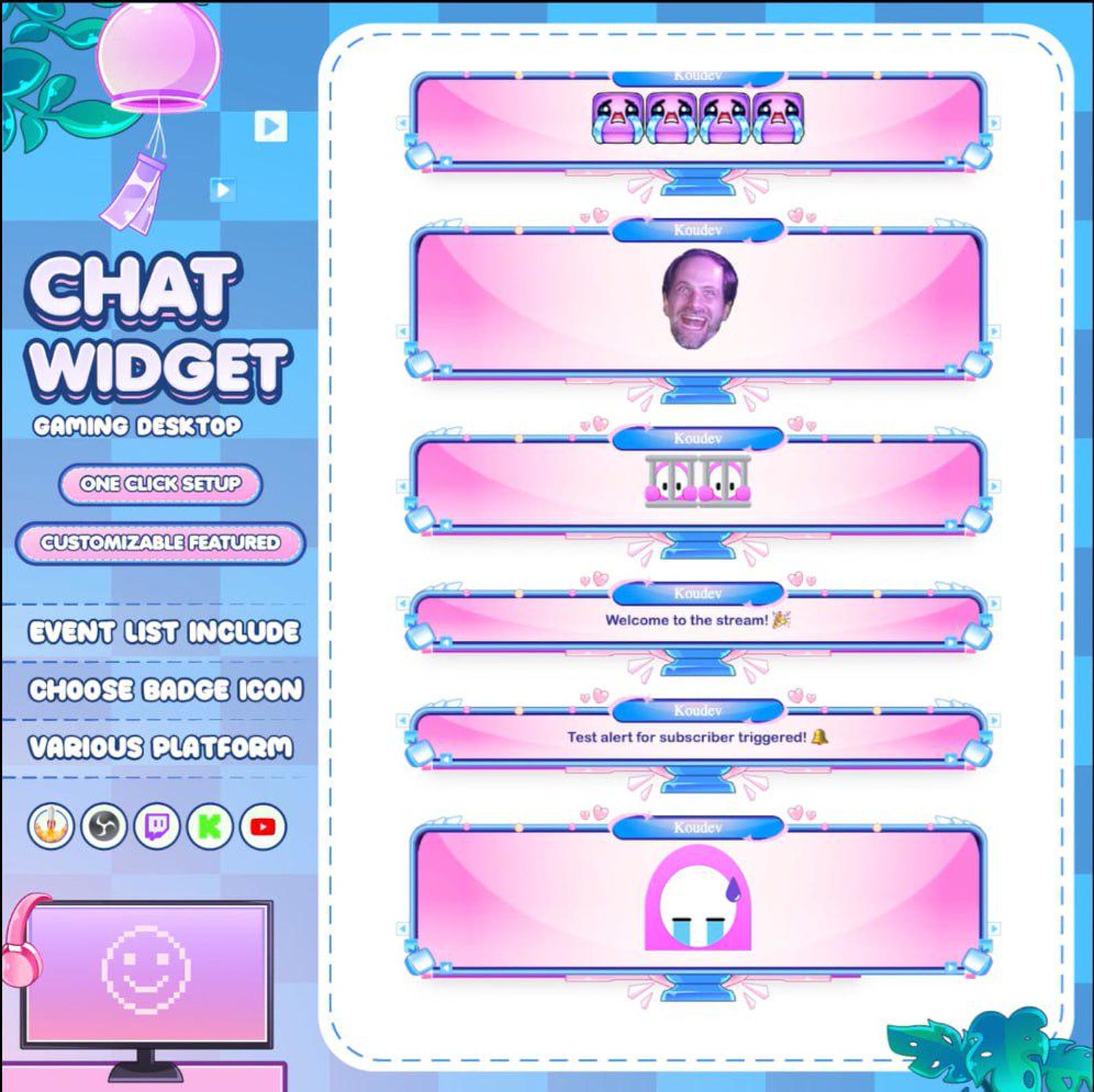 Custom Chibi Cute Chat Widget Bubble for Twitch, Kick or Youtube ...