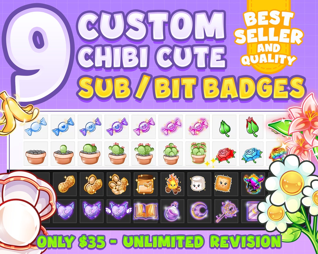 9x Custom Cute Sub Badges or Bit Badges for Twitch / Youtube / Discord ...