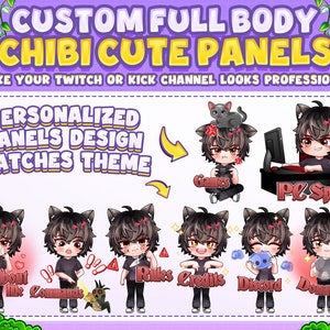 Custom Full Body Chibi Cute Panels or Button Information for Twitch ...
