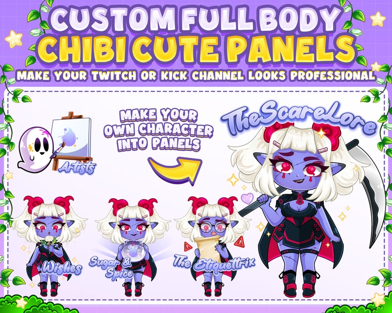 Custom Full Body Chibi Cute Panels or Button Information for Twitch ...