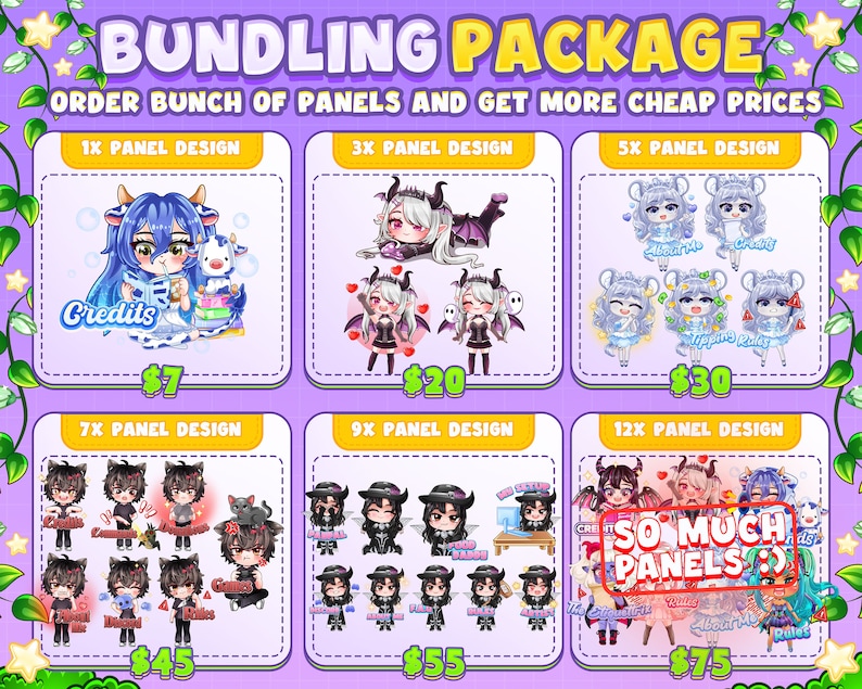 Custom Full Body Chibi Cute Panels or Button Information for Twitch ...