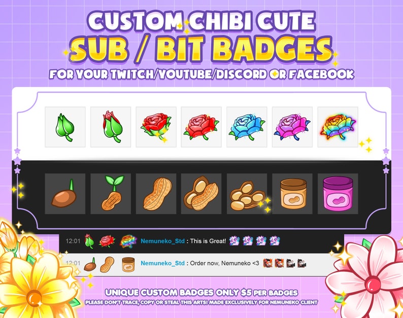 Custom Cute Sub Badges or Bit Badges for Twitch / Youtube / Discord ...