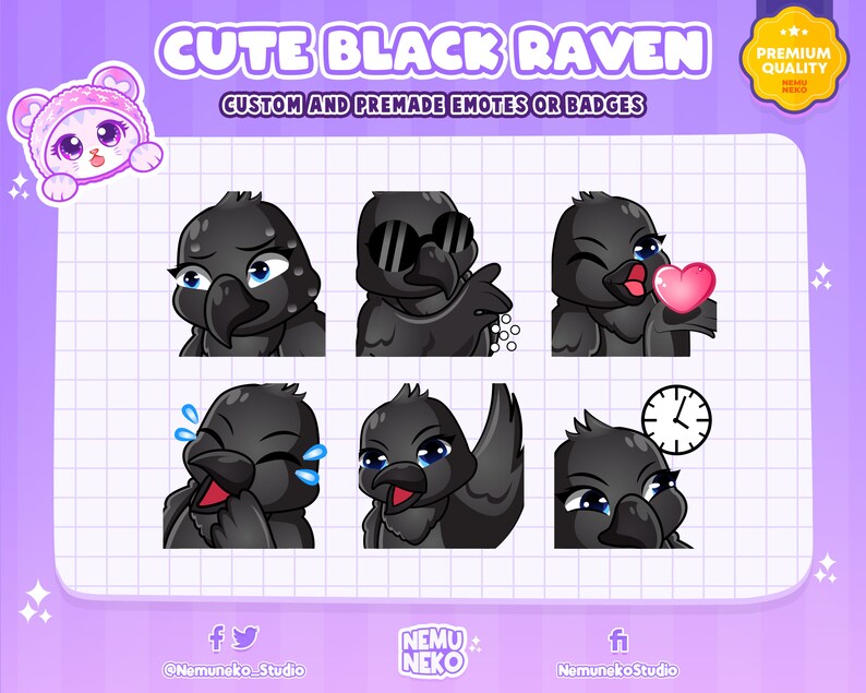 6x Black Raven Emotes Scared Raven Emotes Salty Raven Emotes Kiss Raven ...
