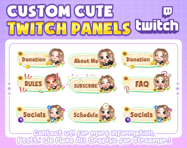 Custom Chibi Cute Twitch Panels for Your Stream / Personalized - Etsy