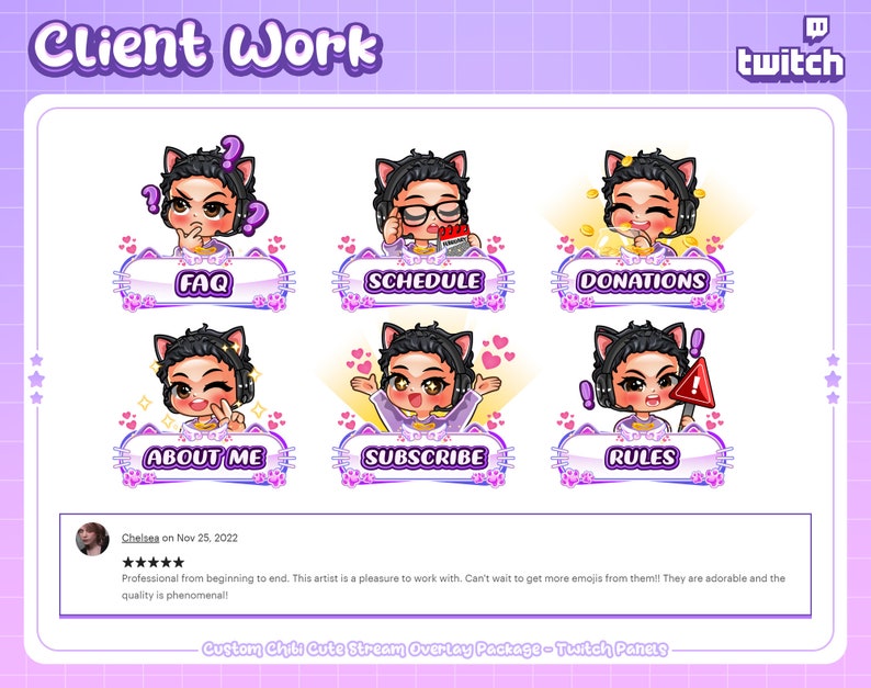 Custom Chibi Cute Twitch Panels For Your Stream Personalized Etsy