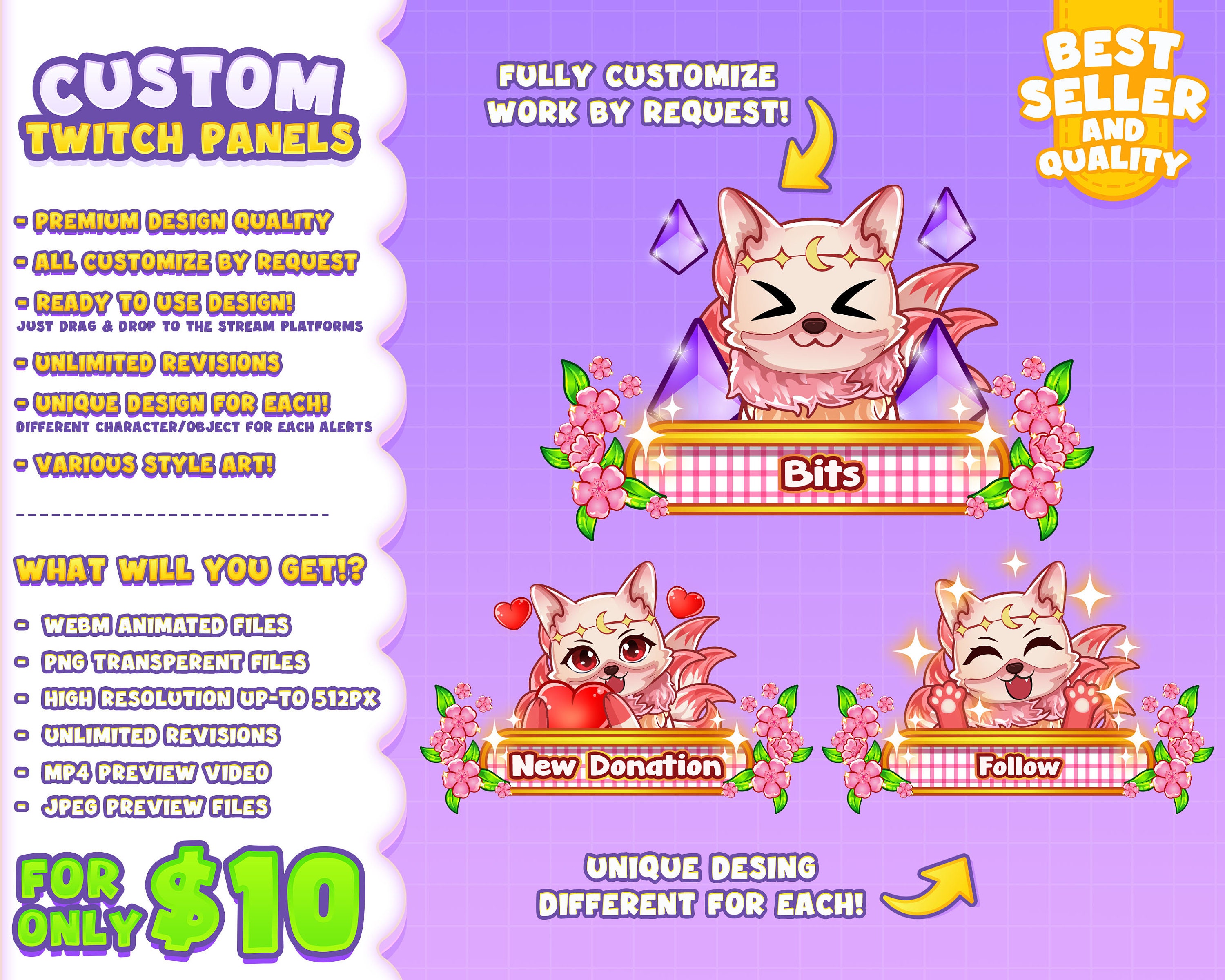 Custom Animated Chibi Cute Stream Alerts for Twitch Youtube - Etsy ...
