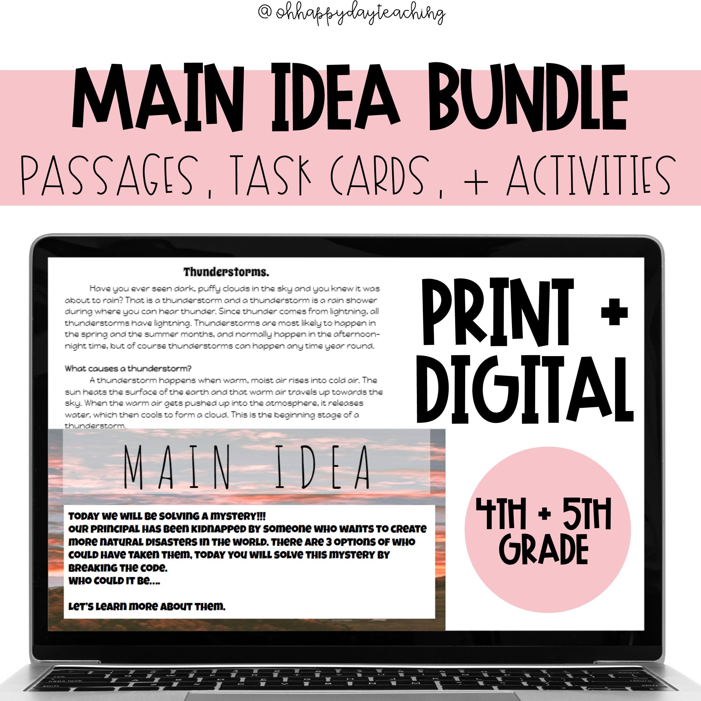 Main Idea Print and Digital Activity. 4th and 5th Grade. - Etsy