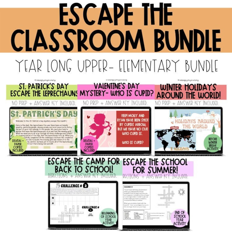 Escape the Classroom Year Long Bundle. Reading Skills Escape the Room ...