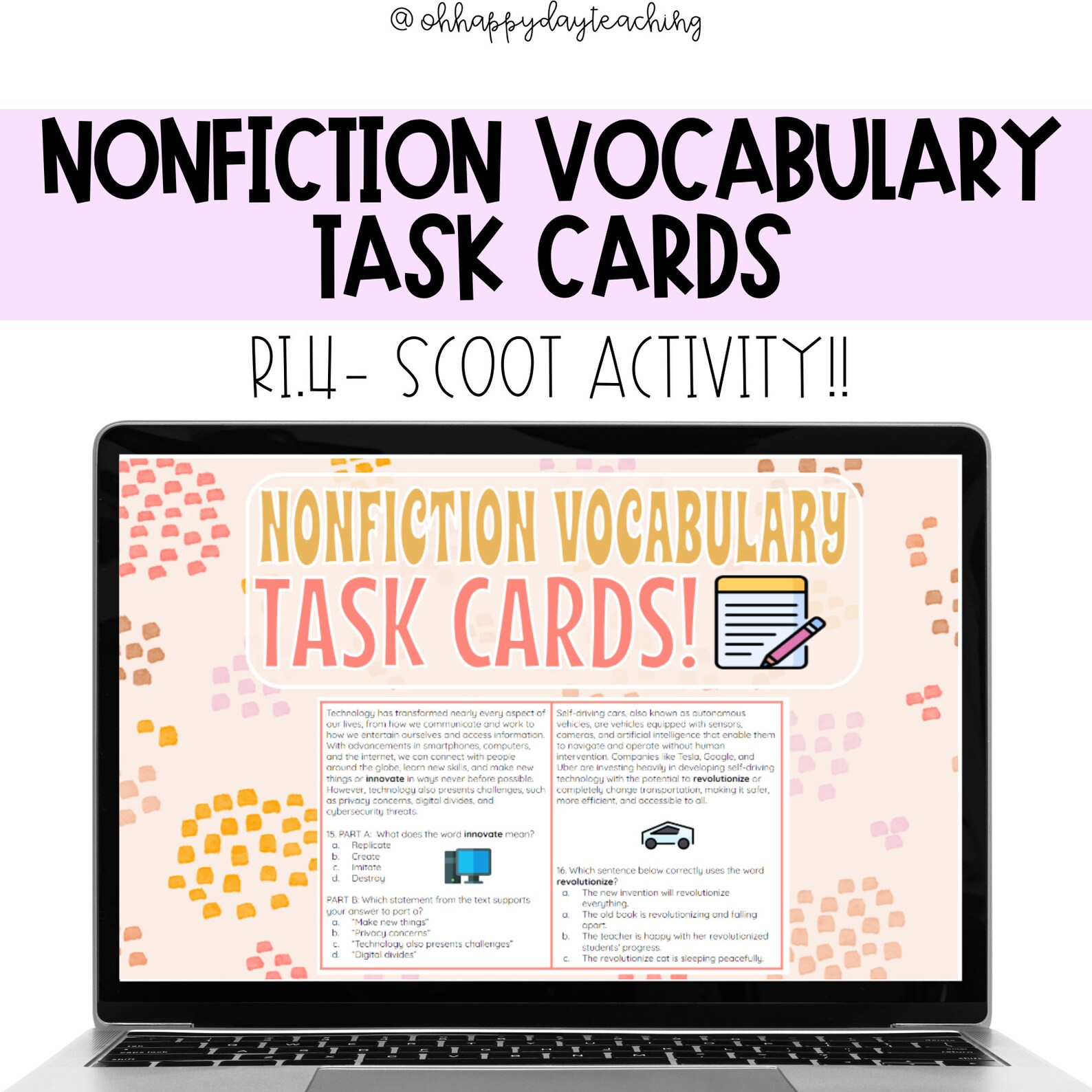 Nonfiction Vocabulary Task Cards. RI 4.4. RI 4 - Etsy