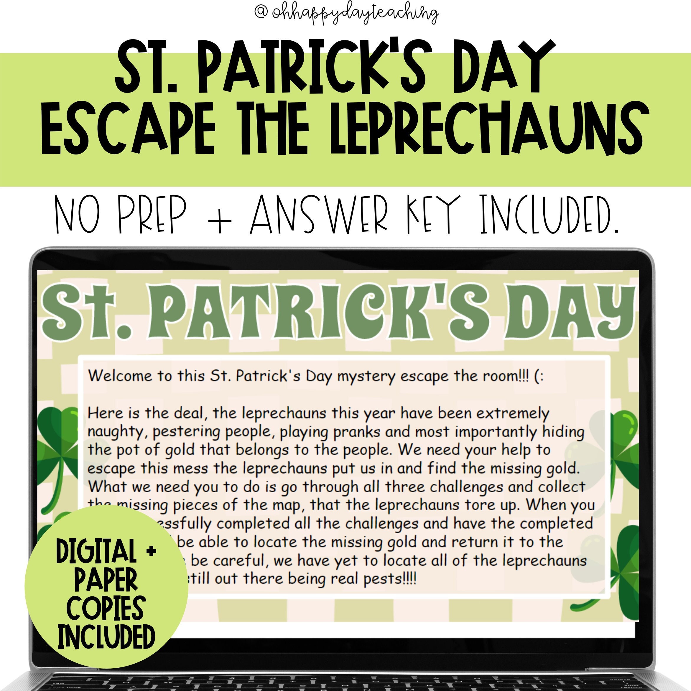 St. Patrick's Day Escape the Classroom. Spring Escape the Classroom - Etsy
