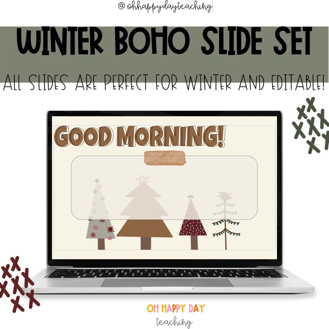 Winter Boho Slide Templates| Winter Editable Google Slides| Winter ...
