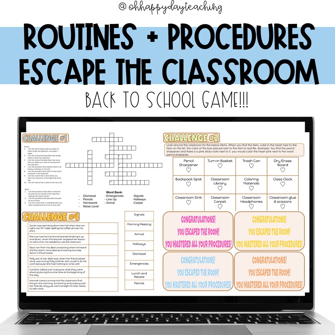 Routines and Procedures Escape the Room. Back to School Escape the Room ...