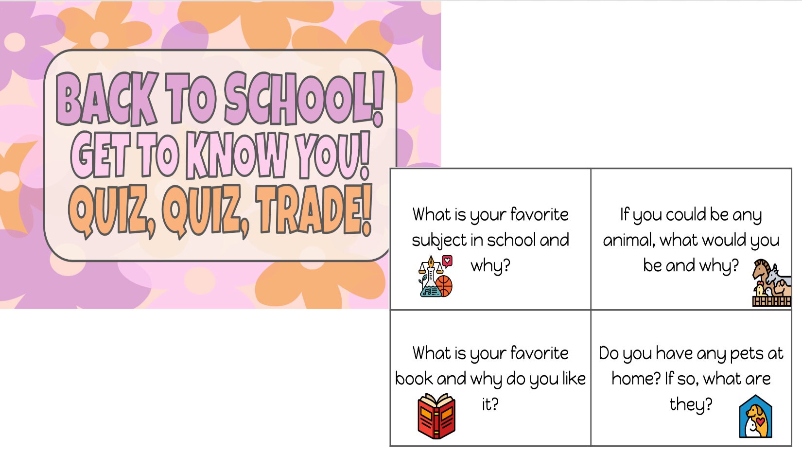 Back to School Get to Know You Game. Quiz, Quiz, Trade, Get-to-know-you ...