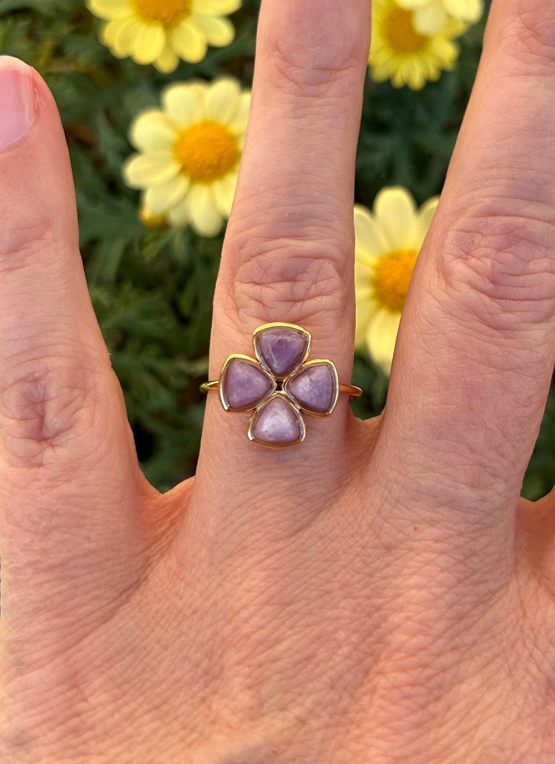Pretty Purple and Gold Clover Flower Ring, Flower Ring, Adjustable ...
