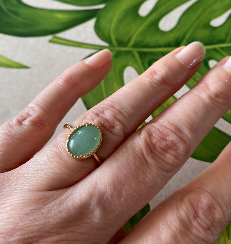Green Aventurine Ring Plated in 18k Gold, Oval Green Natural Stone ...