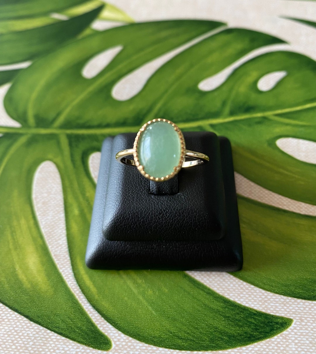 Green Aventurine Ring Plated in 18k Gold, Oval Green Natural Stone ...