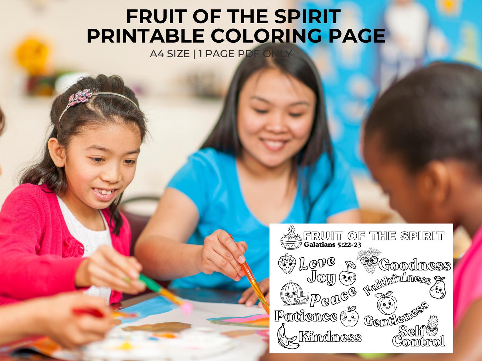 Fruit of the Spirit Coloring Page for Kids | A4 Size PDF & PNG ...