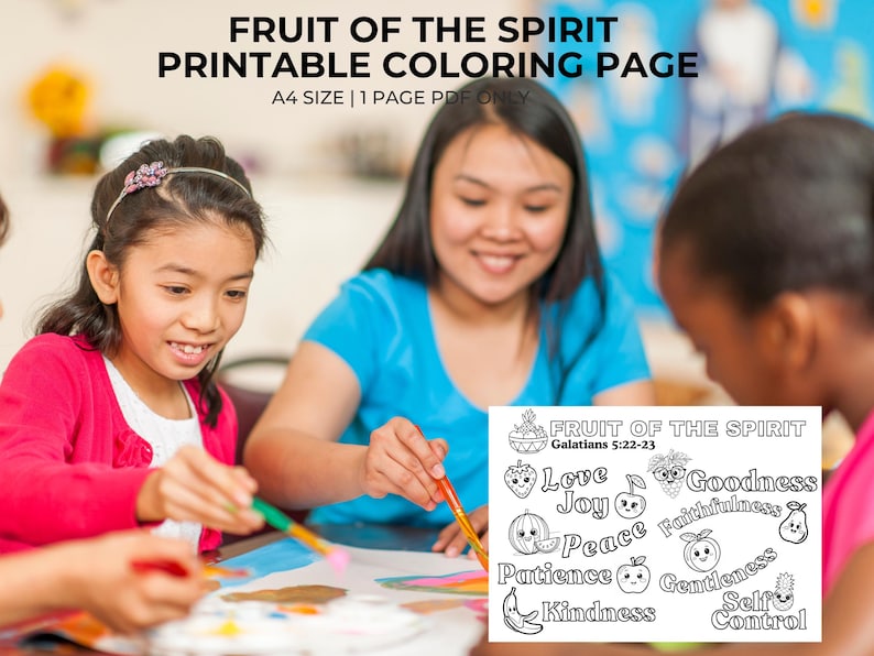 Fruit of the Spirit Coloring Page for Kids | A4 Size PDF & PNG ...