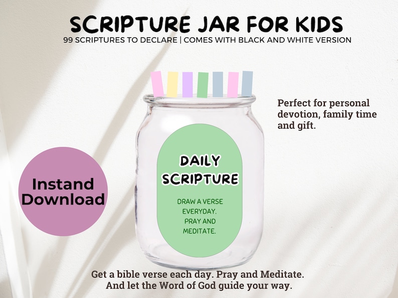 Scripture Jar Printable for Kids, Bible Verse Jar Scripture Printable ...