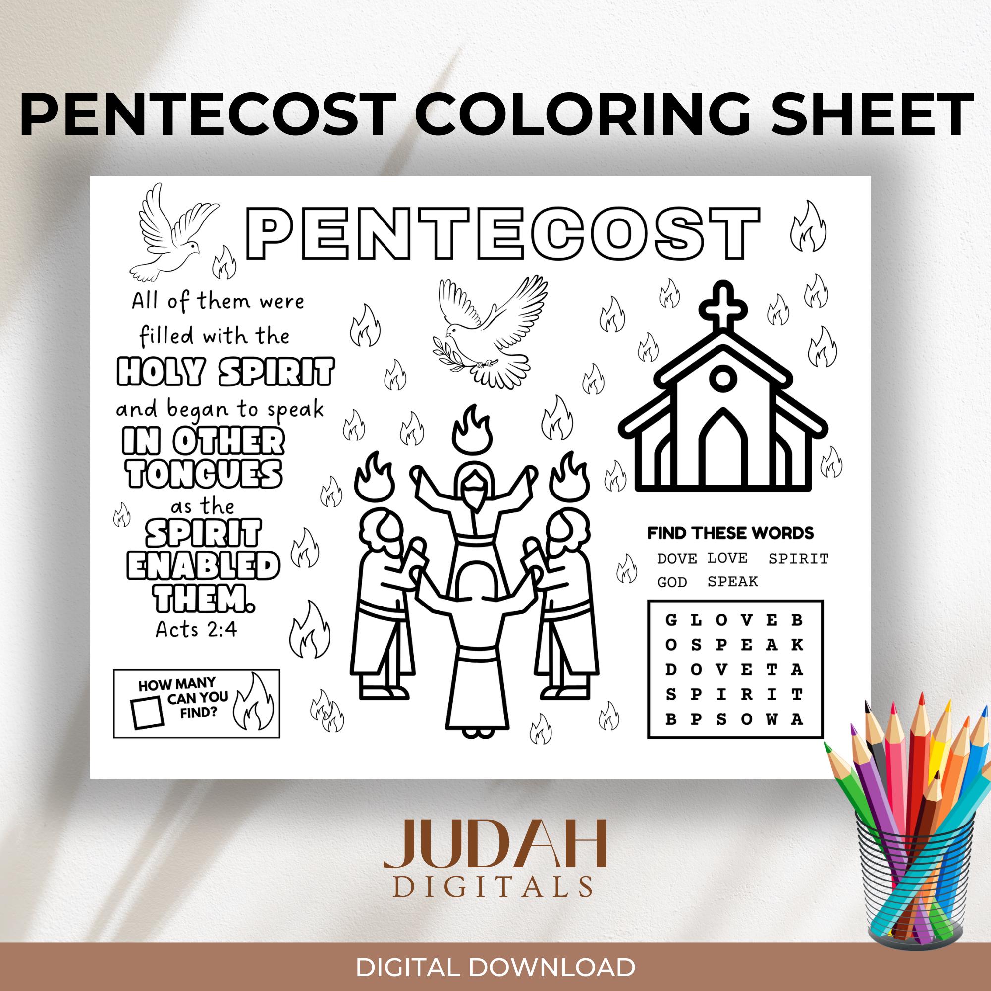 Pentecost Coloring Page for Kids | Acts 2 Bible Verse Coloring Sheet ...