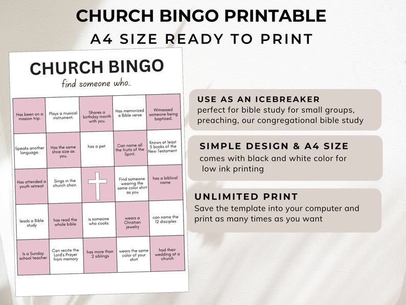 Church Bingo Printable A4 PDF, Ice Breaker for Youth Activity & Bible ...
