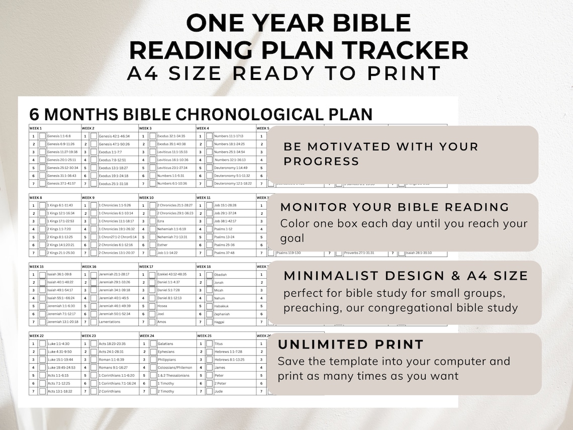 Bible Reading Tracker 6 Months, Bible Study Plan, Chronological Bible ...