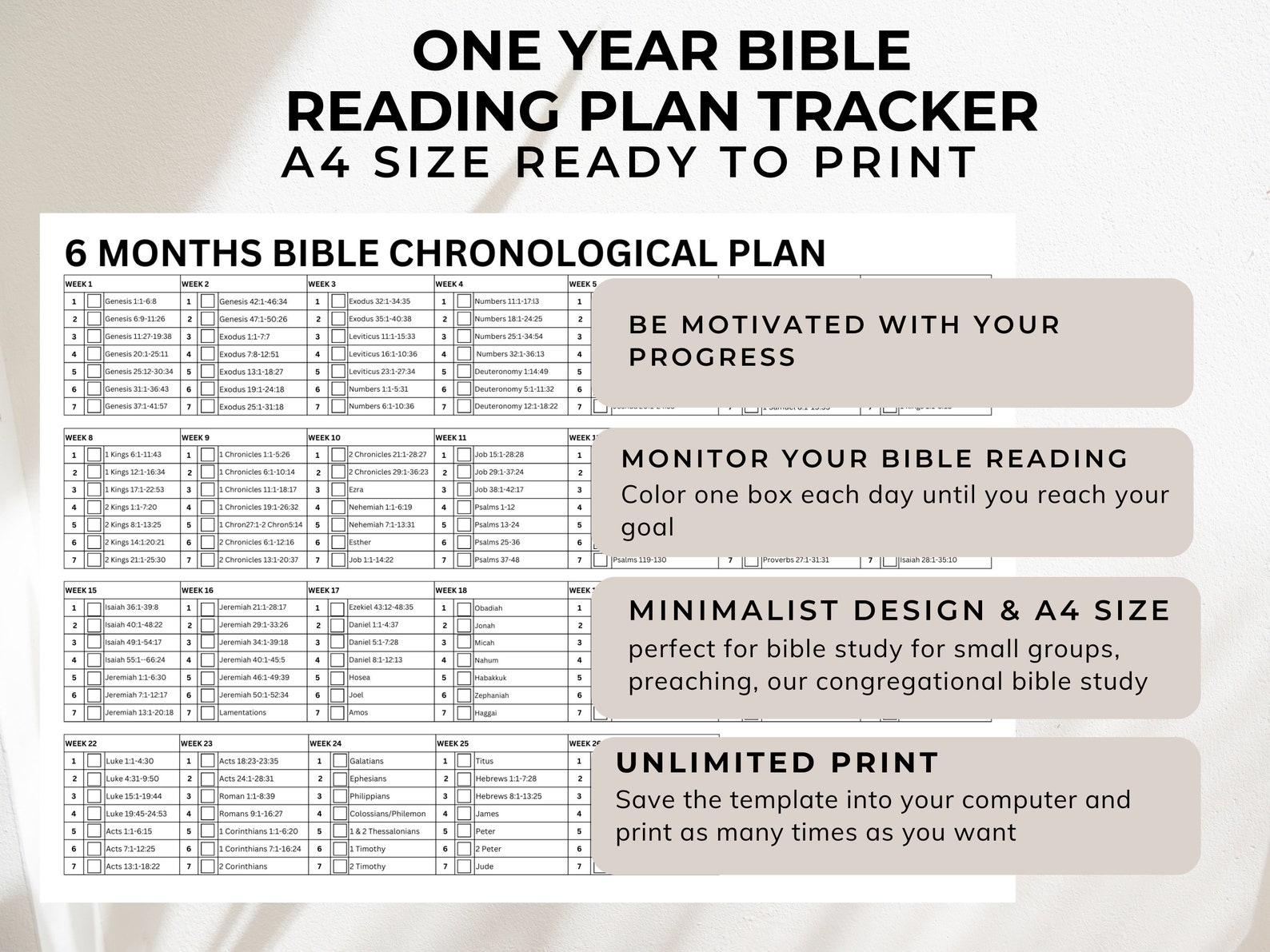 Bible Reading Tracker 6 Months, Bible Study Plan, Chronological Bible ...
