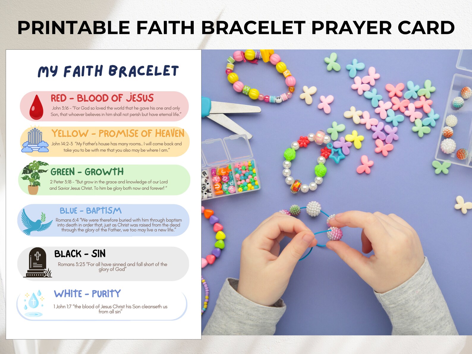 Printable Faith Bracelet Prayer Card | Salvation Bracelet Card, Sunday ...