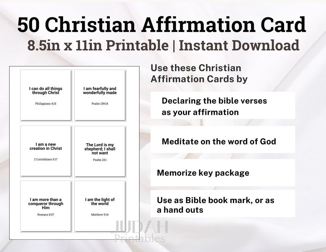 50 Bible Verse Affirmation Cards Printable bible Verse Cards Memory ...