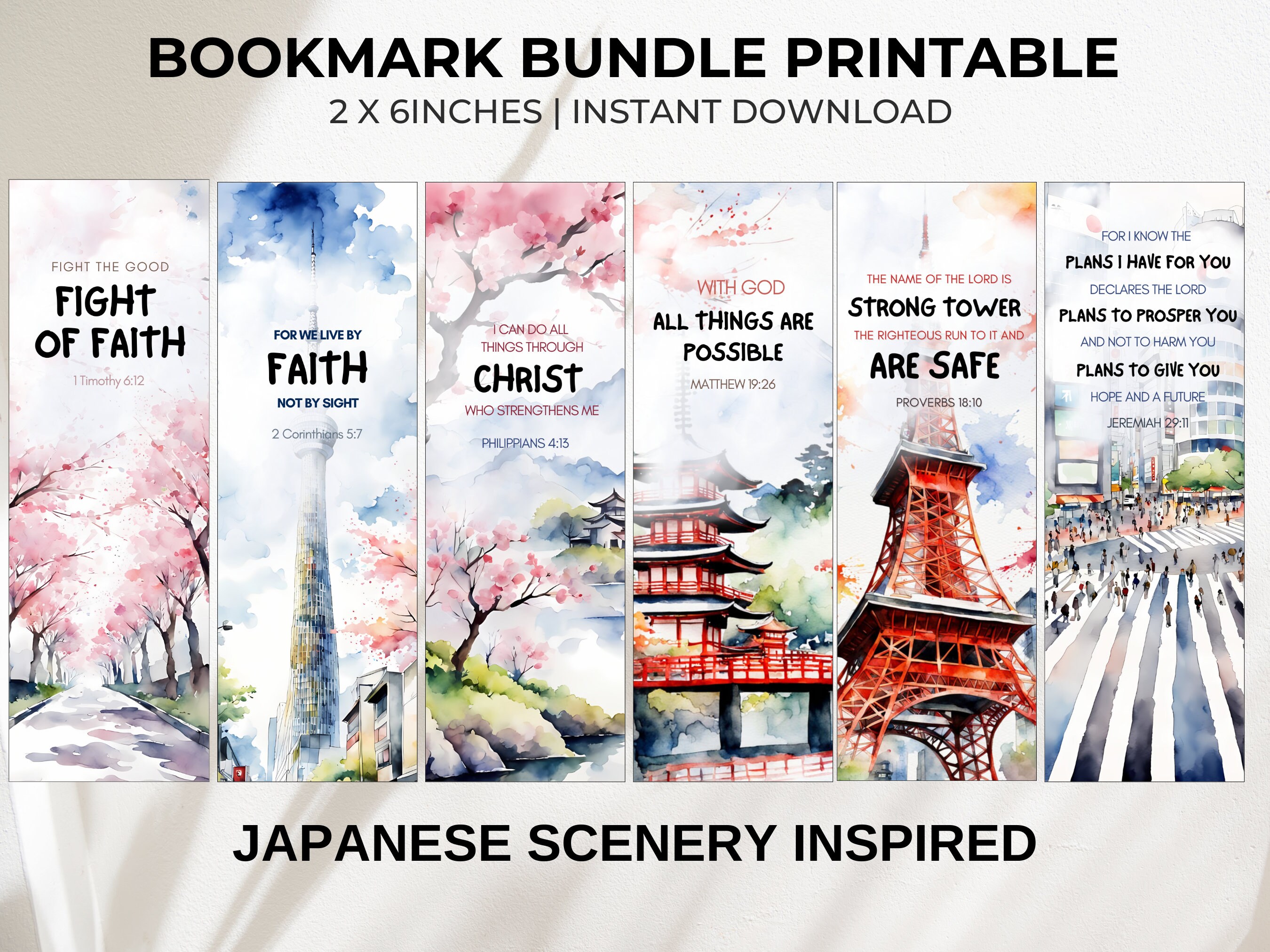 Bible Verse Bookmarks Printable - 6 Japanese Scenery, Faith-inspired ...