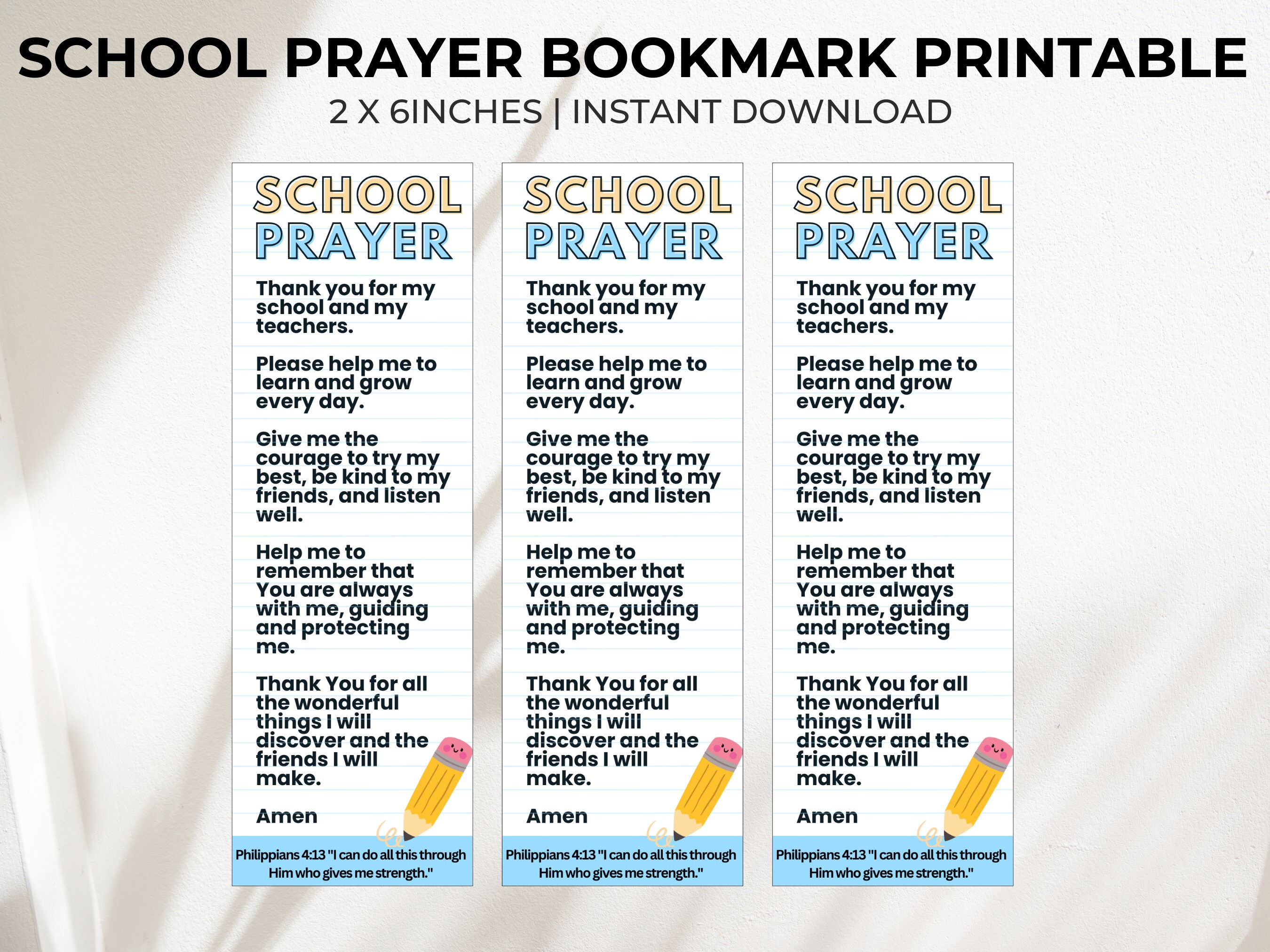 School Prayer Bookmark Printable, Bible Verse Bookmark for Preschoolers ...