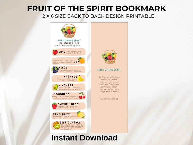 Fruit of the Spirit Bookmark Printable PDF, Double-sided Christian ...
