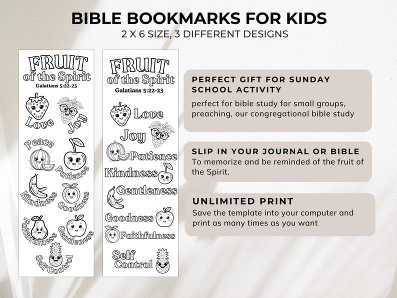 Fruit of the Spirit Coloring Bookmarks Printable, Christian Bookmarks ...