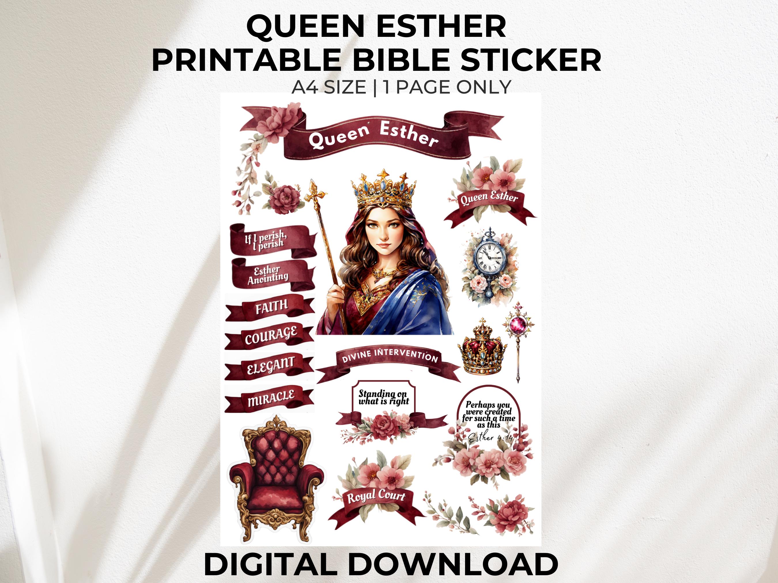 Printable Queen Esther Bible Stickers, Bible Journaling, Faith Planner ...