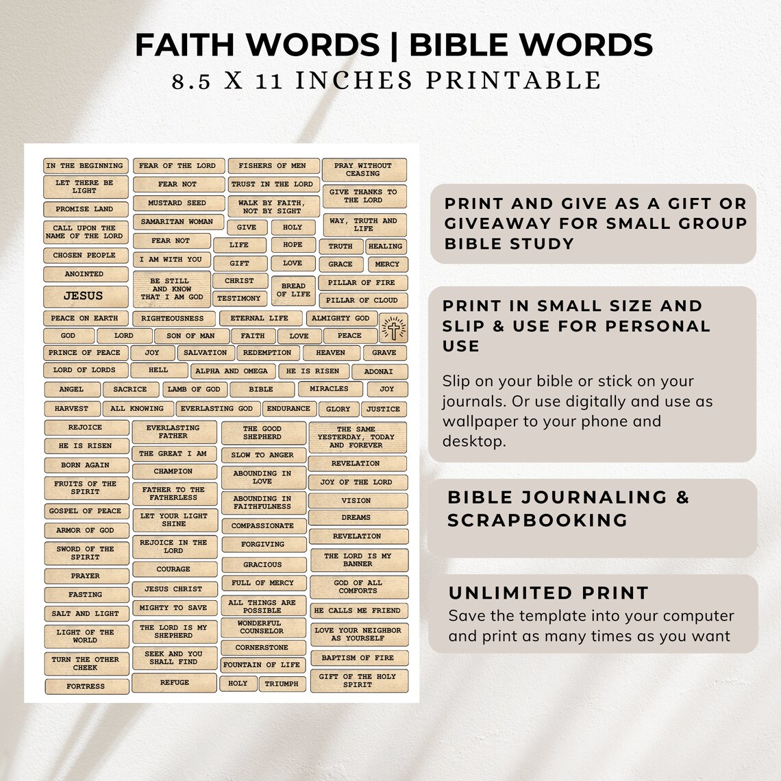 Printable Bible Faith Words, Bible Journaling, Christian Collage Sheet ...