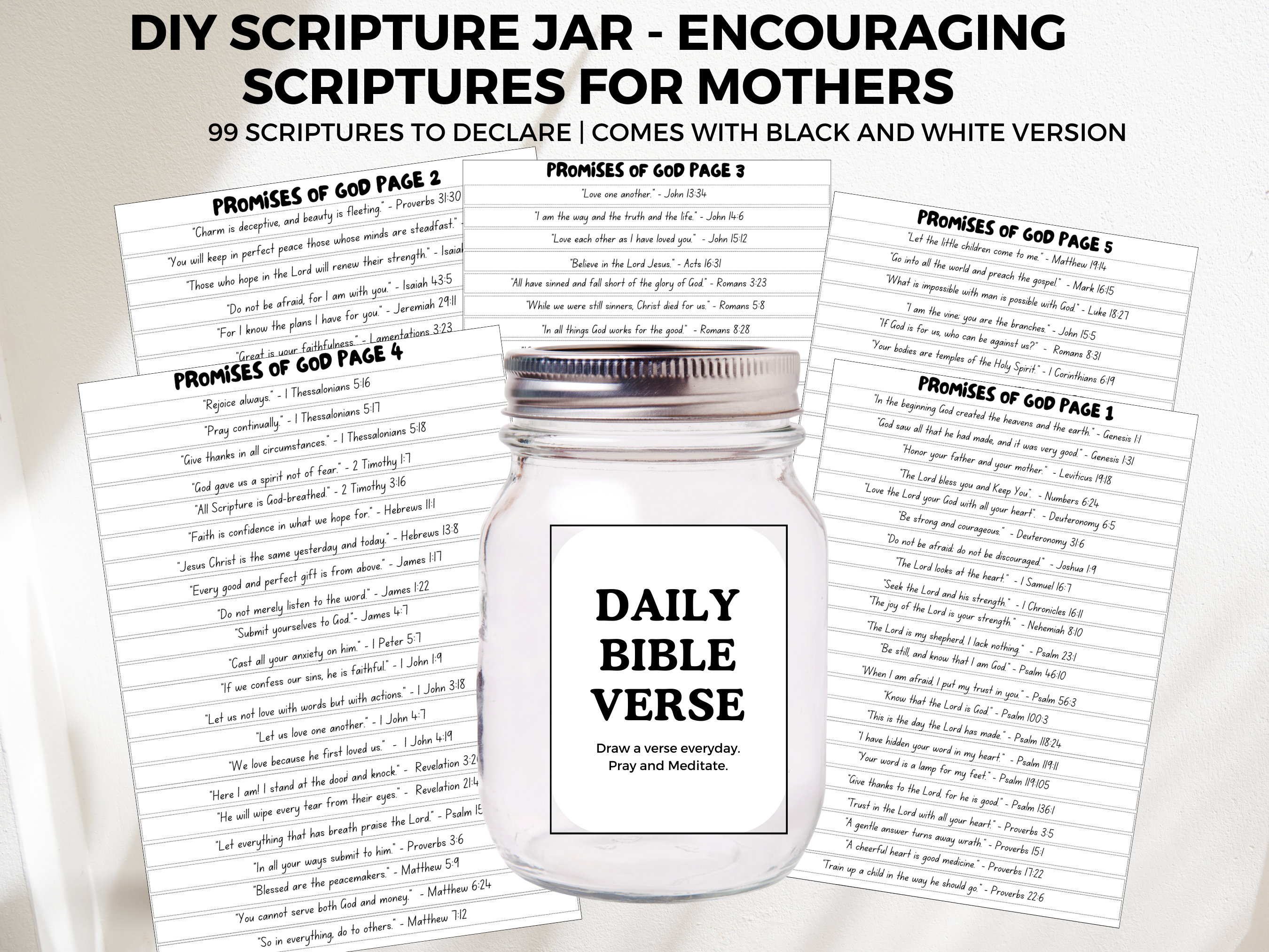 Bible Verse Jar DIY Printable for Mothers, Scripture Jar Printable ...