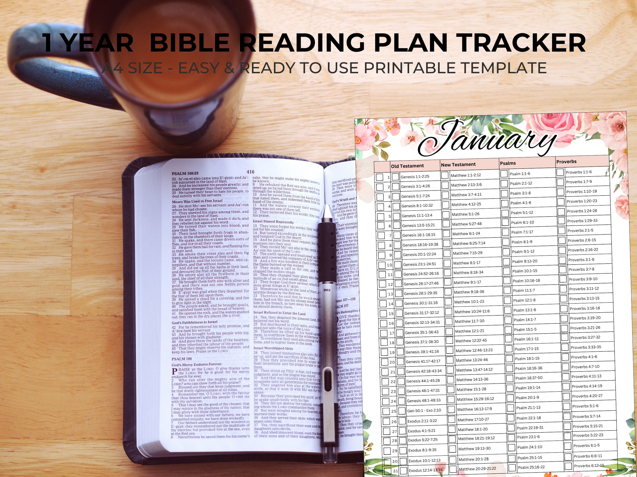 Printable Bible Reading Plan A4 PD, One Year Bible Reading Tracker - Etsy