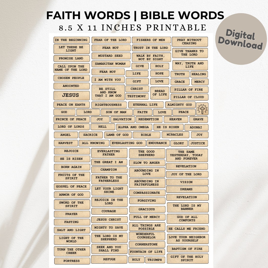 Printable Bible Faith Words, Bible Journaling, Christian Collage Sheet ...